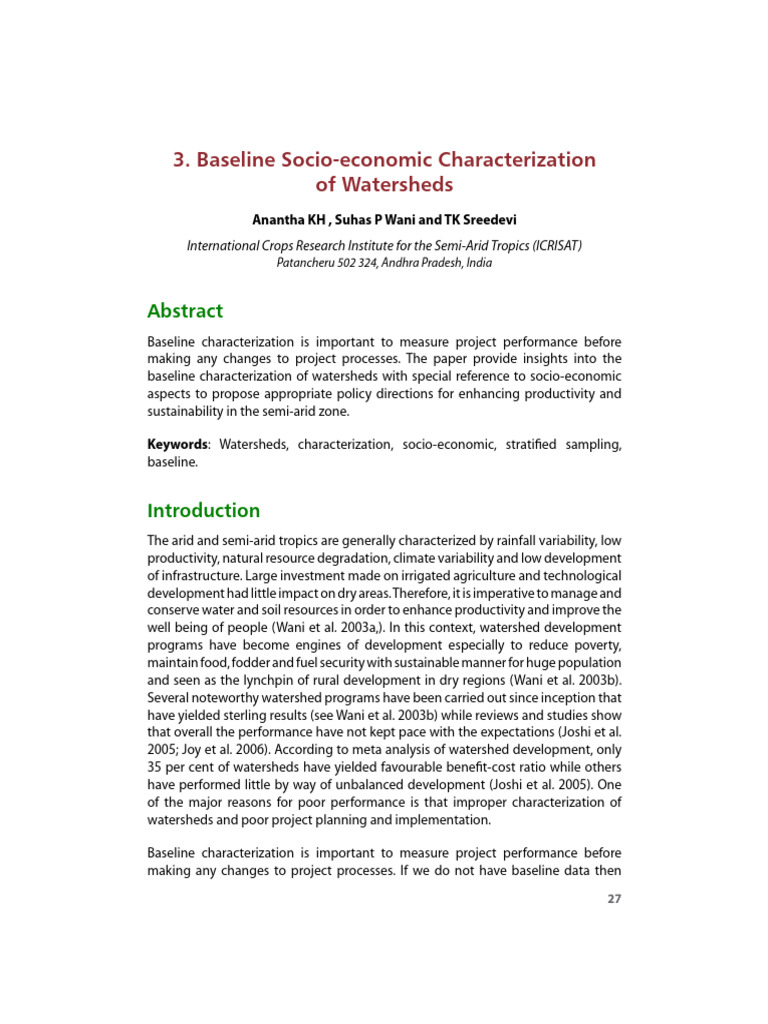 Socio-economic Baseline of Watersheds | PDF | Survey Methodology ...