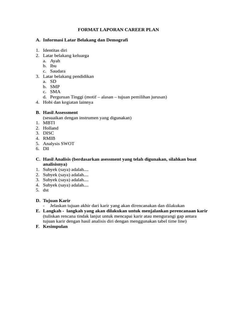 Format Laporan Career Plan | PDF