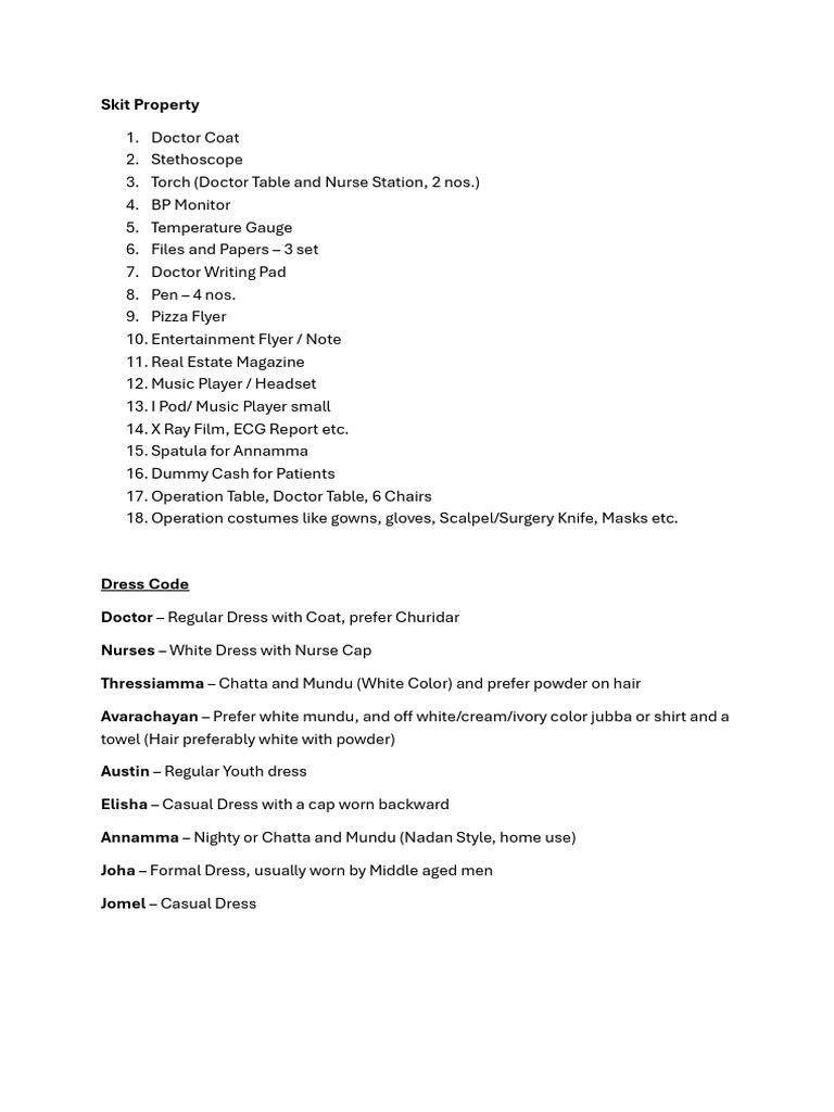 Skit Costumes and Props | PDF