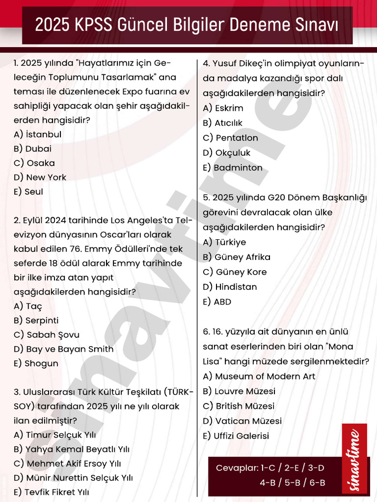 2025 Kpss Guncel Bilgiler Deneme Sinavi - Compressed | PDF