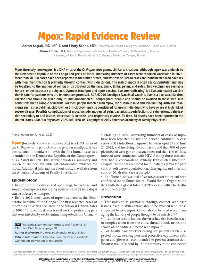 Mpox | PDF | Smallpox | Infection