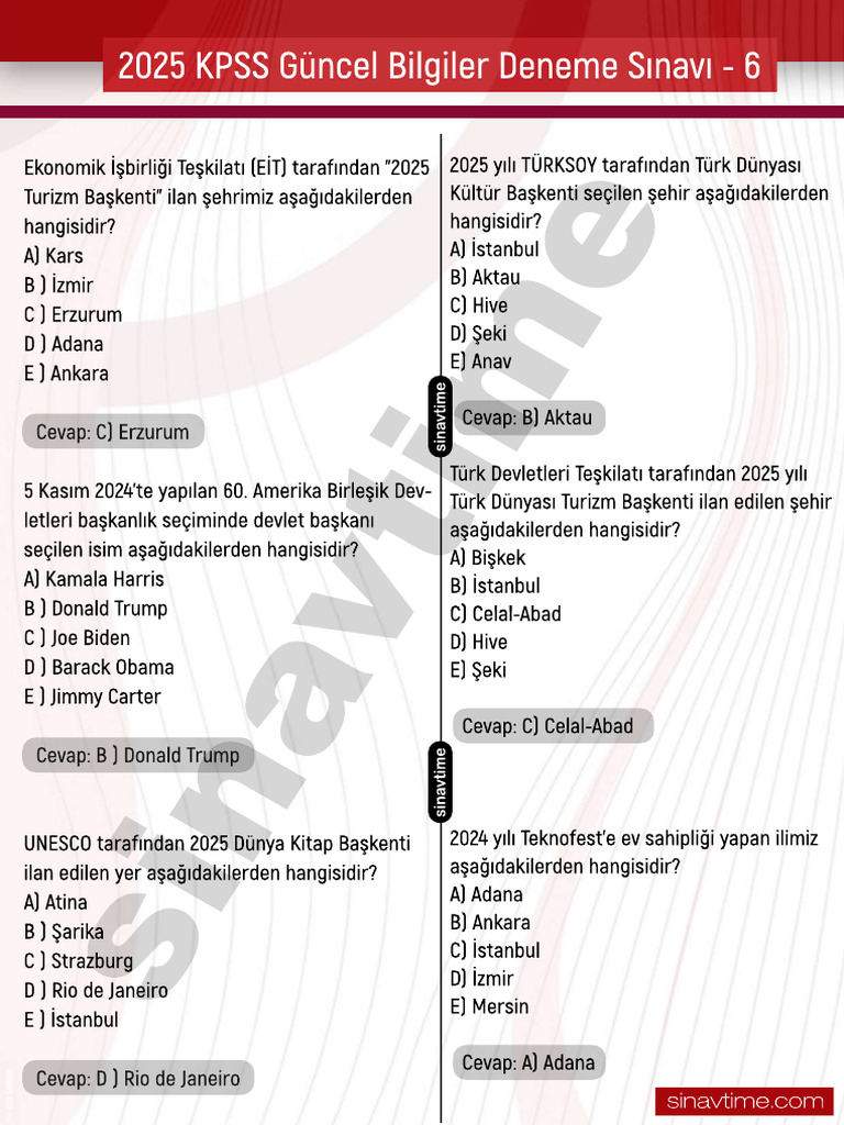 2025 Kpss Guncel Bilgiler Deneme Sinavi PDF Yeni | PDF