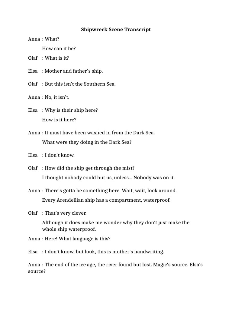 Shipwreck Scene Transcript Analysis | PDF