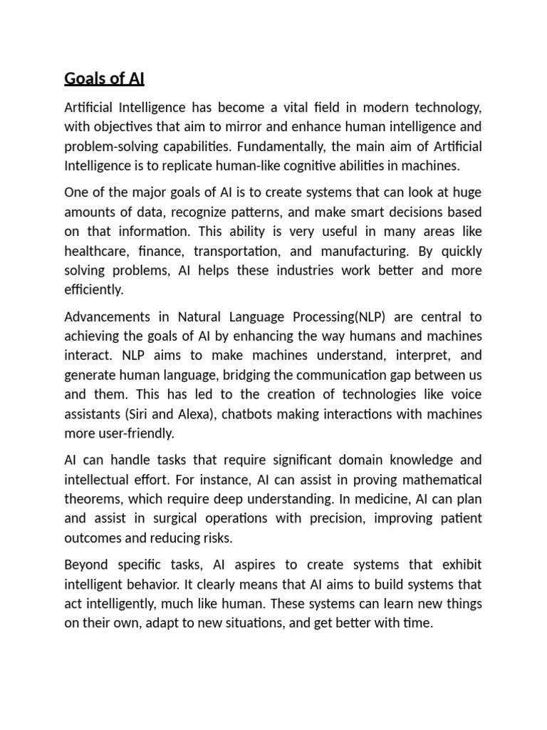 AI Goals in Healthcare & Tech | PDF | Artificial Intelligence ...