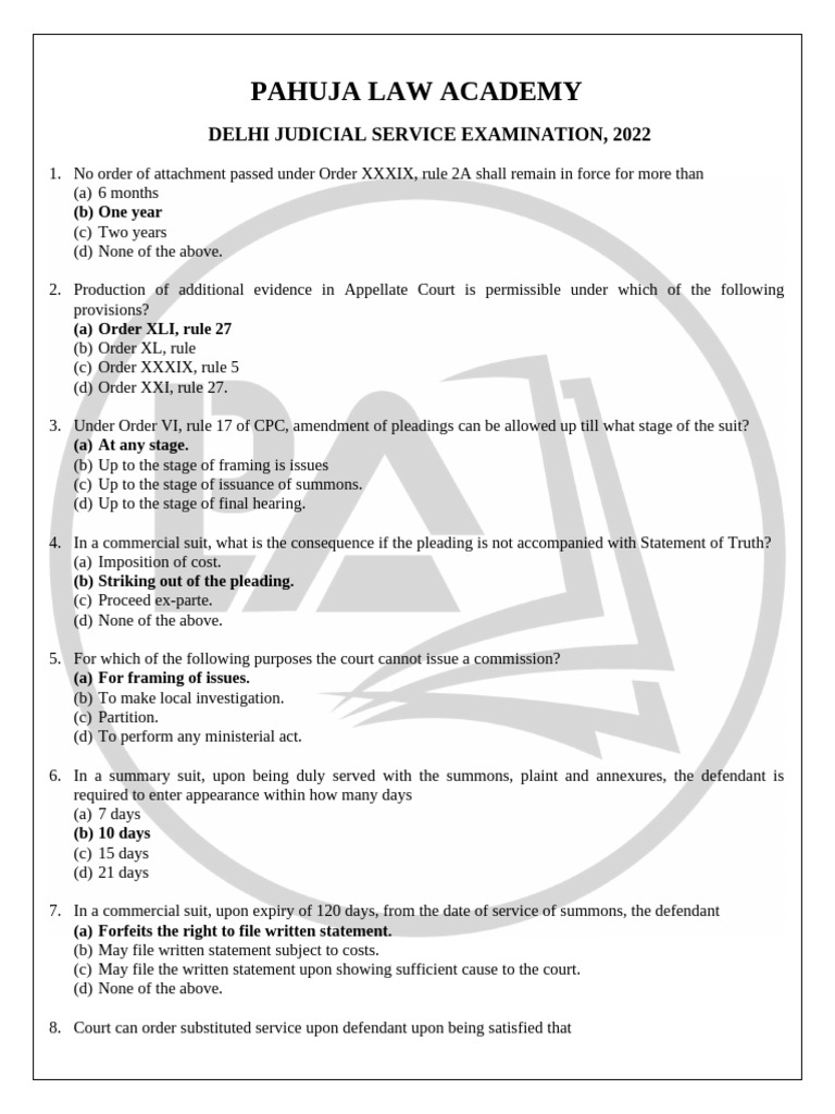 delhi-question-paper-2022 | PDF | Lawsuit | Injunction