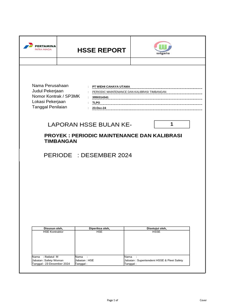 Laporan HSSE Proyek Kalibrasi Timbangan | PDF