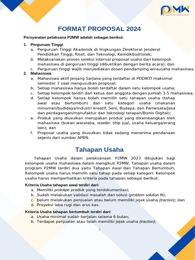 Panduan Proposal P2MW 2024 untuk Mahasiswa | PDF