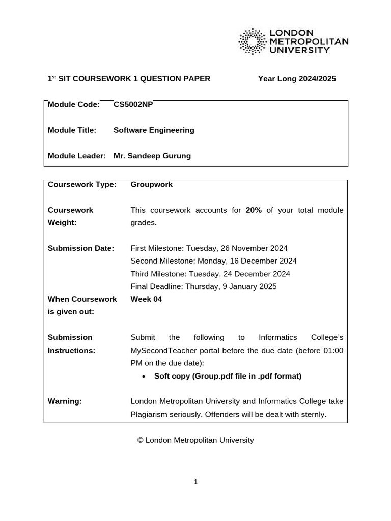 Software Engineering Groupwork | PDF