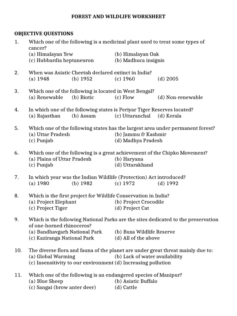 Class X - NCERT - MCQ's - Forest and Wild Life | PDF | Wildlife | Forests