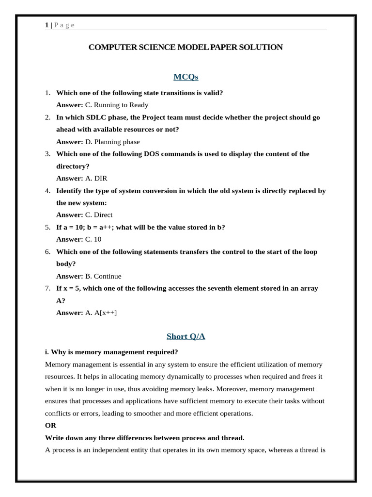 Computer Science Hssc Ii Model Paper Solution Pdf Constructor Object Oriented Programming 5065