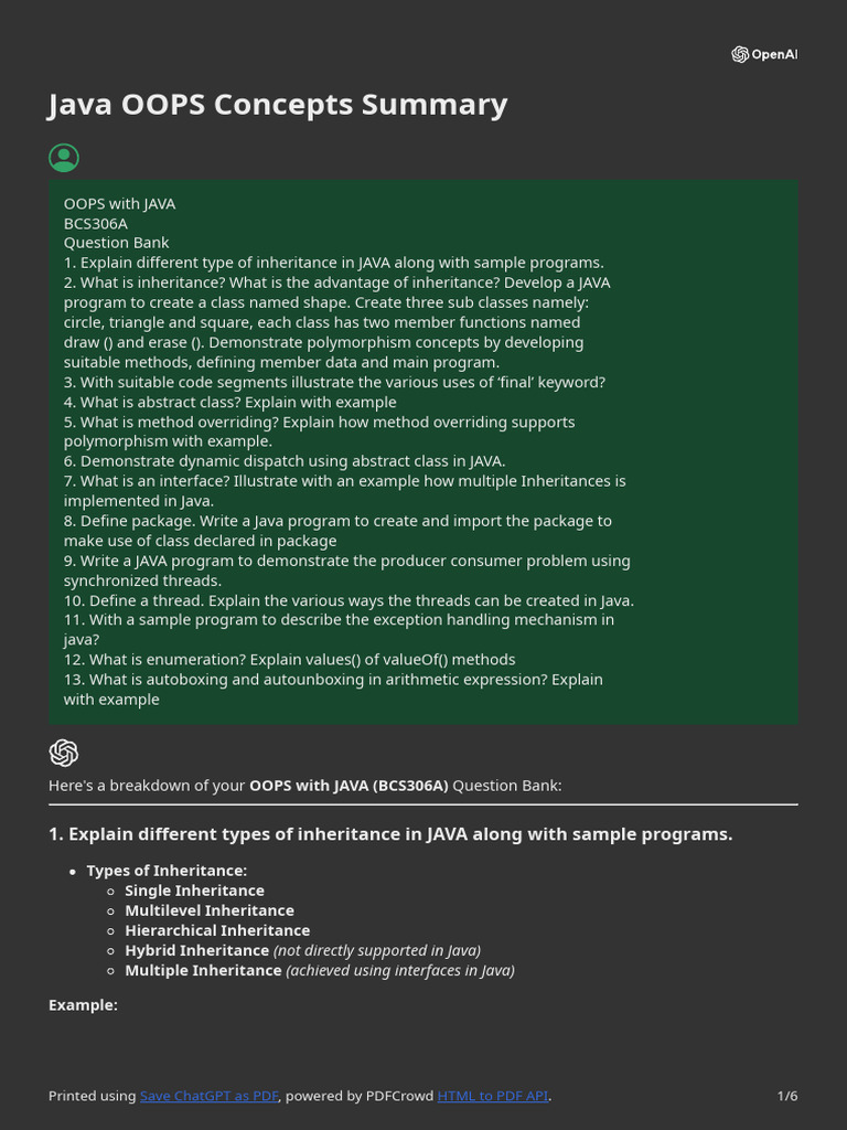 Java OOPS Concepts Summary | PDF | Inheritance (Object Oriented ...