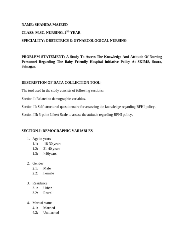 Data Collection Tool. - 043047 | PDF | Breastfeeding | Breast Milk