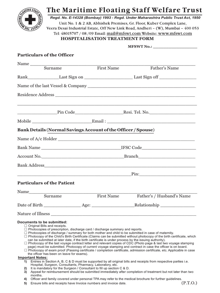 Hospitalization Treatment Reimbursement Form | PDF | Hospital | Physician