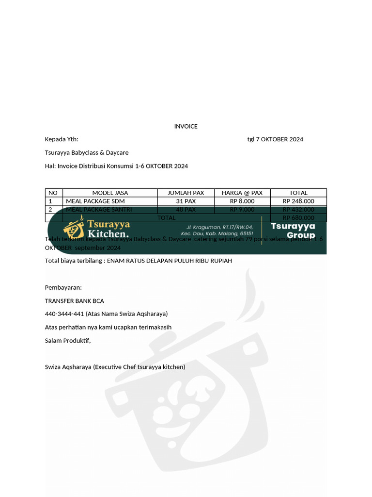 Invoice 1-6 OKTOBER 2024 (BCDC) | PDF