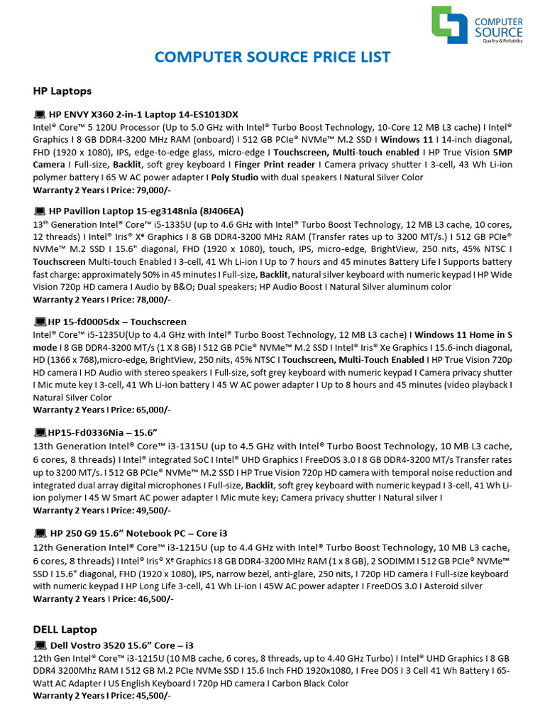Laptop Price List 30.12.2024 | PDF | Laptop | Computer Hardware