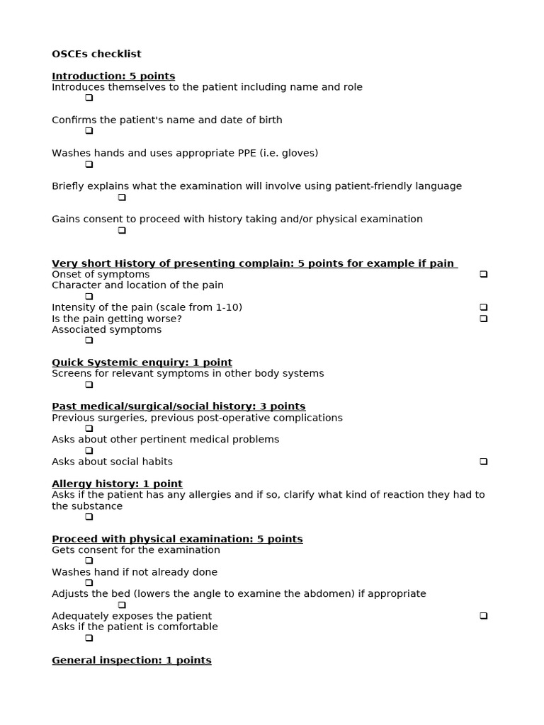 OSCE Year 4 S2024 GI Checklist | PDF | Surgery | Clinical Medicine