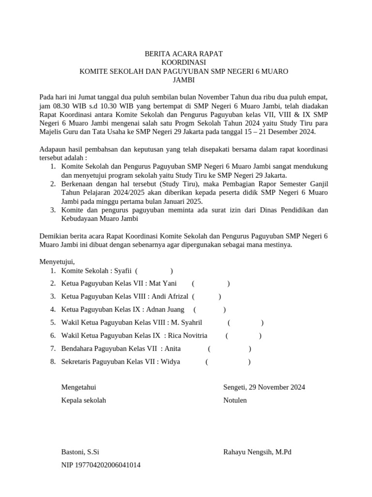 Berita Acara Rapat Komite Pdf