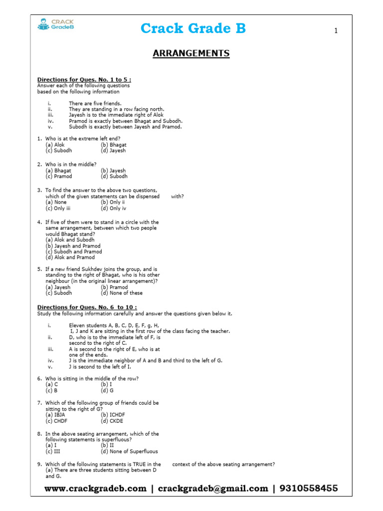 Seating Arrangement Questions Guide | PDF