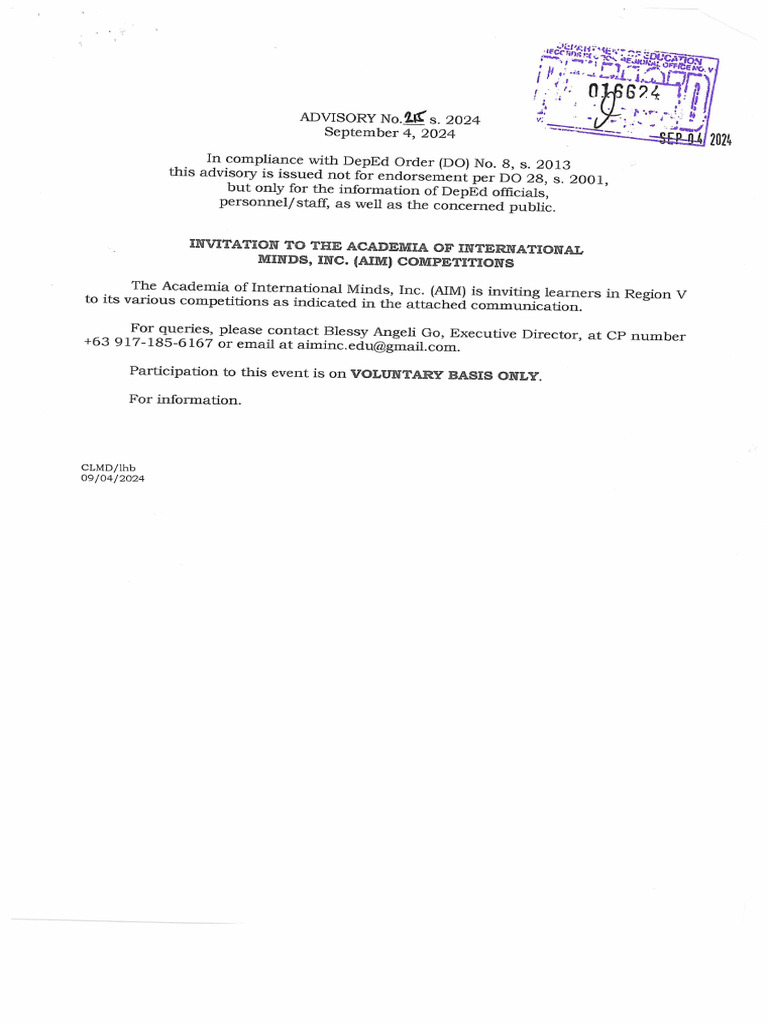 Region V Deped Advisory | PDF