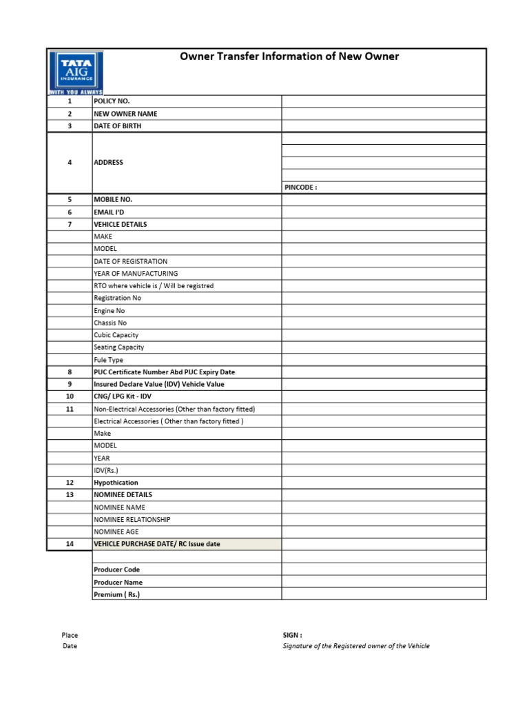 Owner Transfer Information of New Owner | PDF