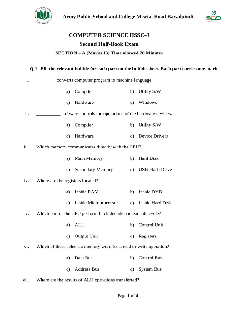 2nd Year Computer Science Exam Paper | PDF | Computer Data Storage ...