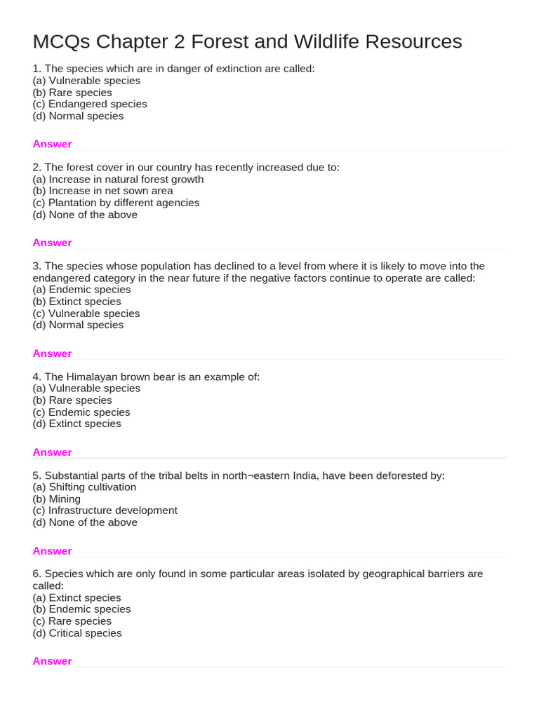 CH 2 MCQ (GEOGRAPHY) | PDF | Biodiversity | Himalayas