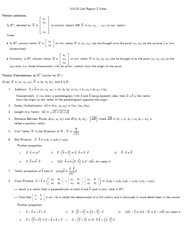 MA123 Lab 3 Notes | PDF | Euclidean Vector | Mathematical Analysis