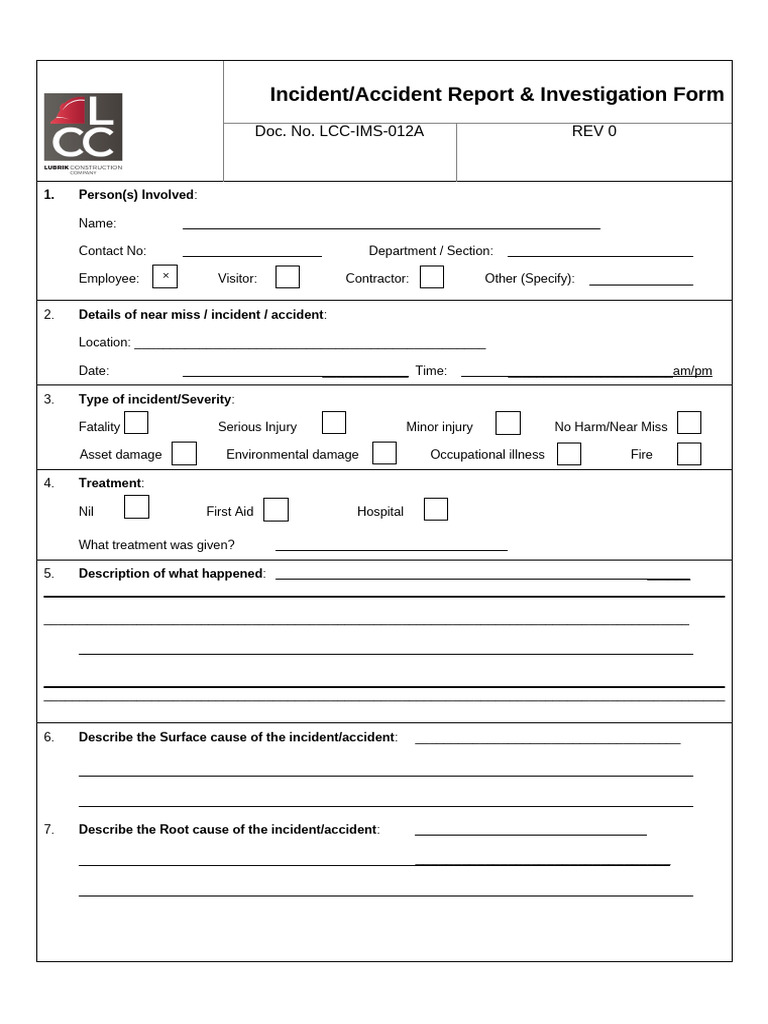 INCIDENT FORMS E2 | PDF | Occupational Safety And Health | Labor Relations