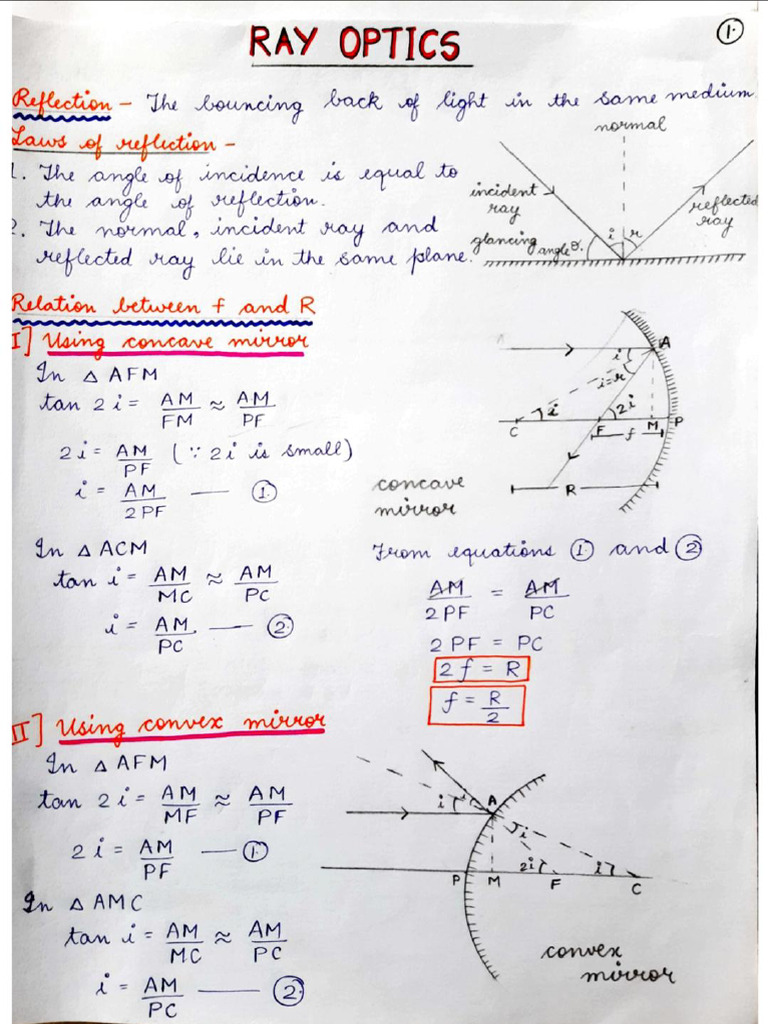 Ray Optics And Optical Instruments Notes | PDF