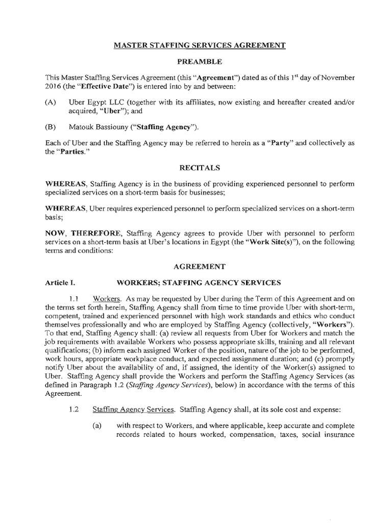 Master- Staffing Agrement | PDF