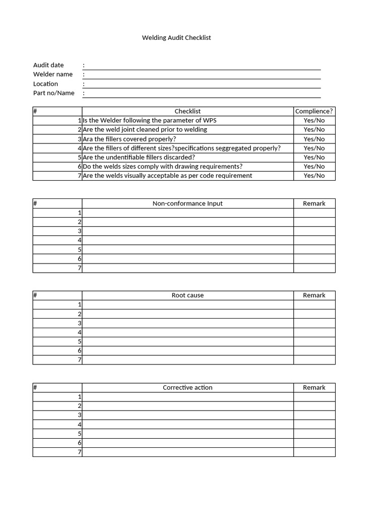 Welding Audit Checklist Template | PDF