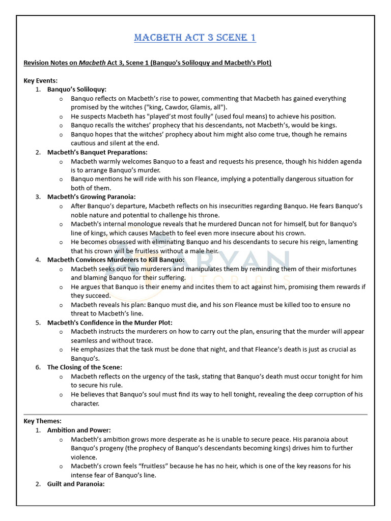 Macbeth Last Minute Revision | PDF | Macbeth
