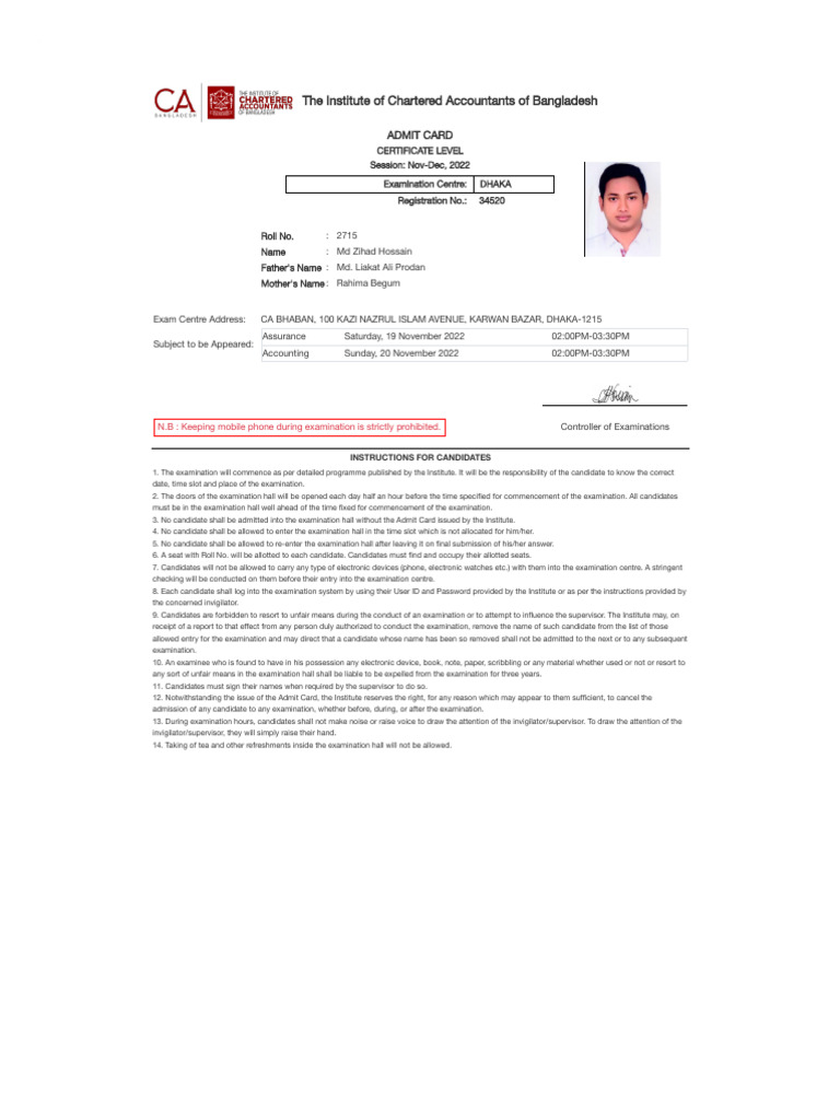 Icab Exam Routine 17-Nov-2022 | PDF