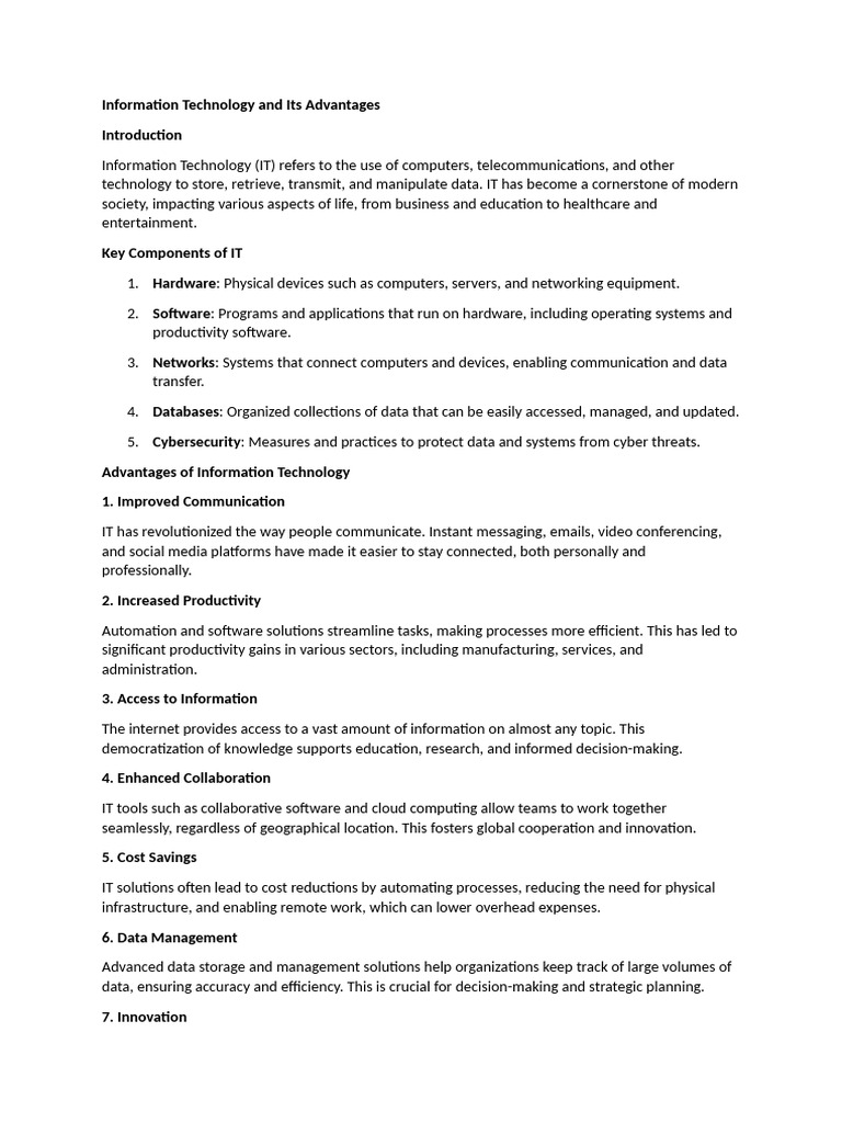 IT Benefits for Modern Society | PDF | Information Technology | Computer Security