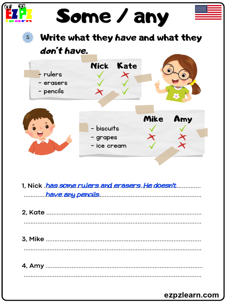 Some Any Nouns Write What They Have and What They Dont Have | PDF ...