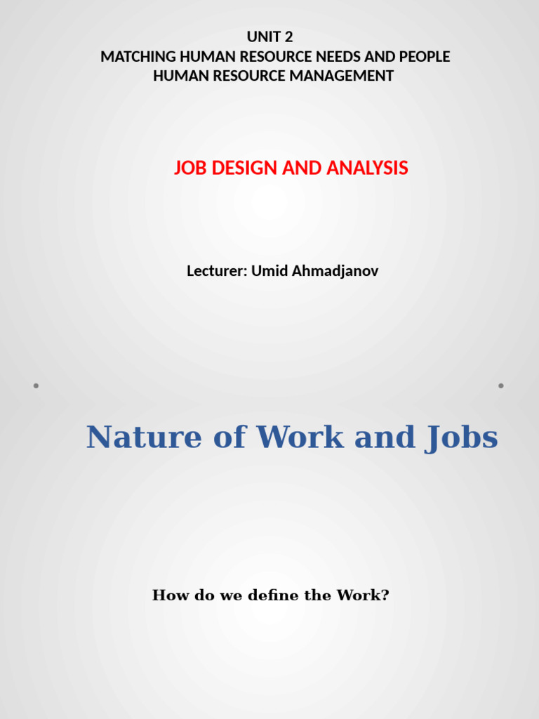 Job Design and Analysis in HR Management | PDF | Employment | Job ...