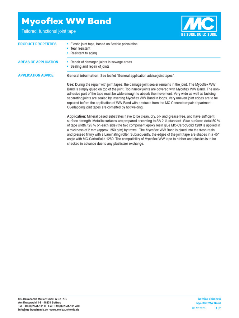 Mycoflex WW Band DE DE EN TDS | PDF | Adhesive | Materials