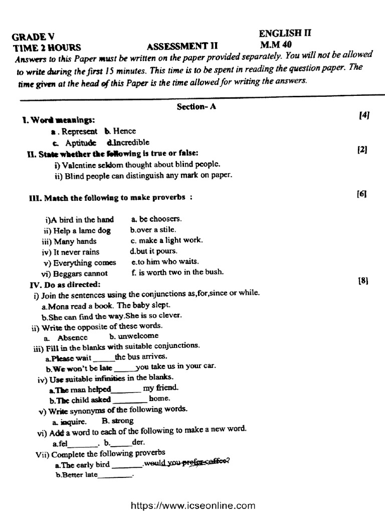 Icse Class 5 Assessment 2 English 2 030424 2024 | PDF