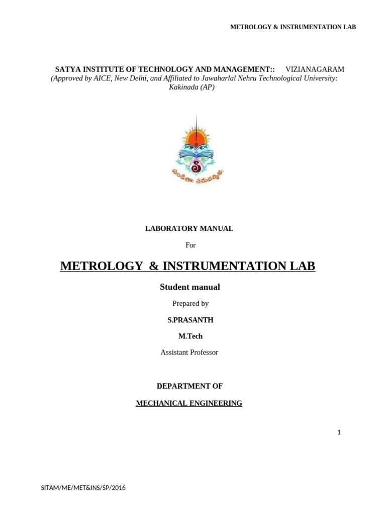 Metrology Andmeasurements Lab-Prashanth | PDF | Metrology