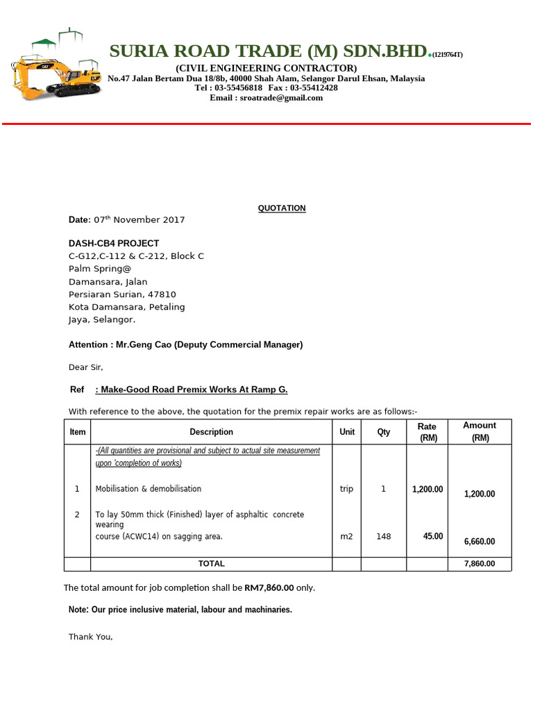 Quotation for Asphalt Repair Works | PDF