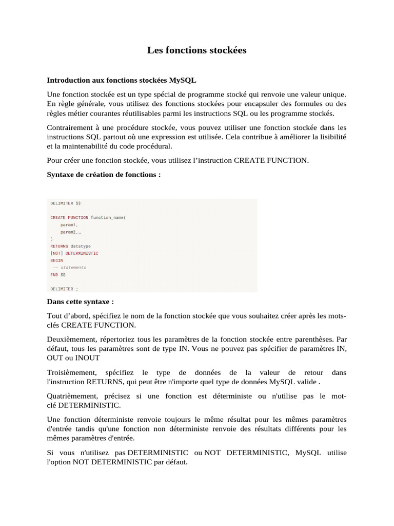 Introduction aux fonctions stockées MySQL | PDF | MySQL | SQL