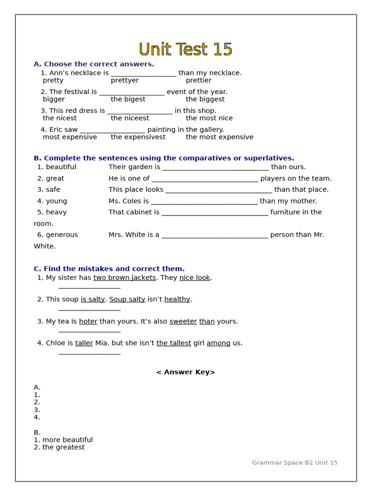 Grammar Space 2 - Unit Test 15 | PDF