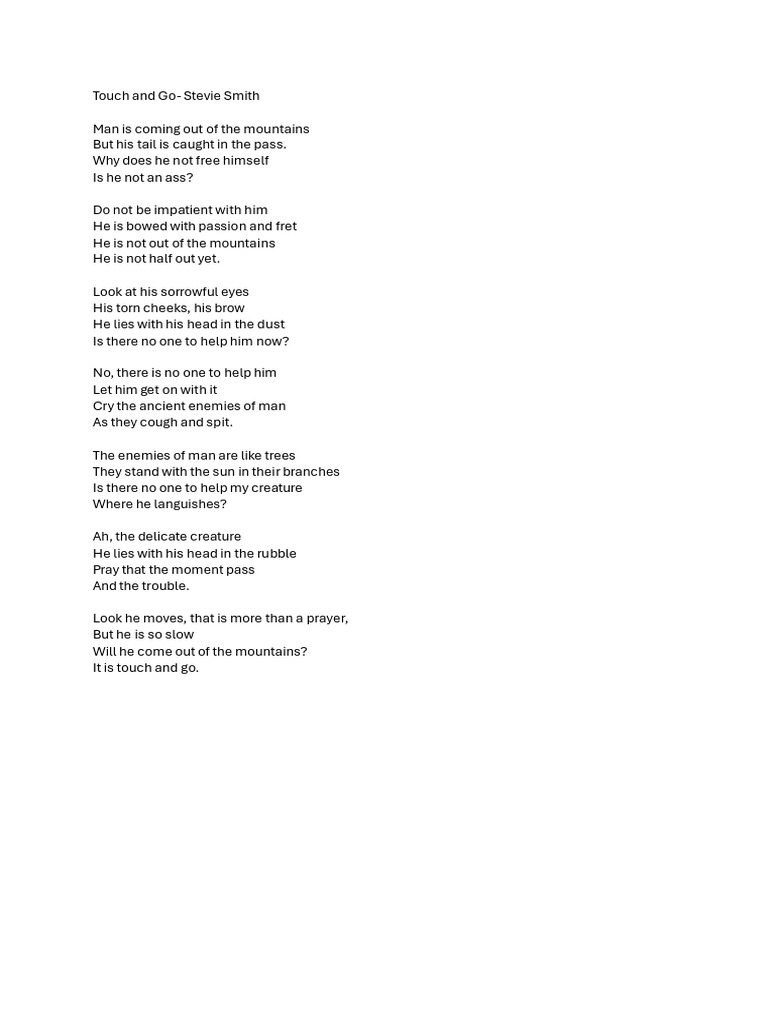 Analysis of "Touch and Go" by Stevie Smith | PDF | Poetry | Metre (Poetry)
