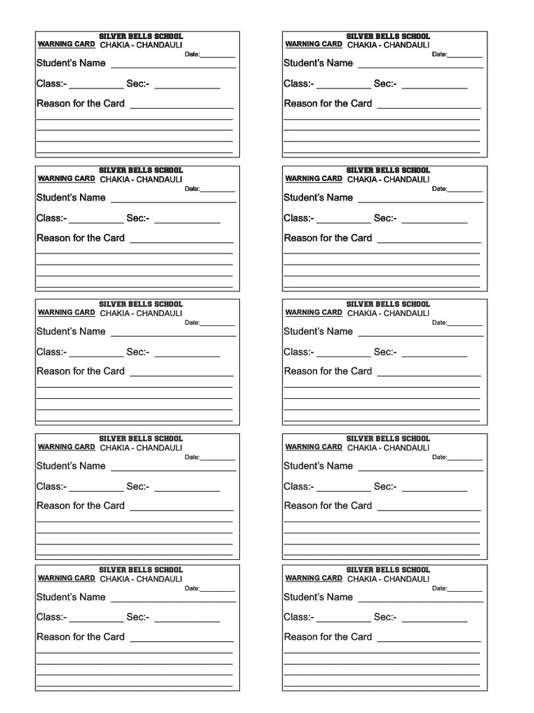 Silver Bells School Warning Card | PDF