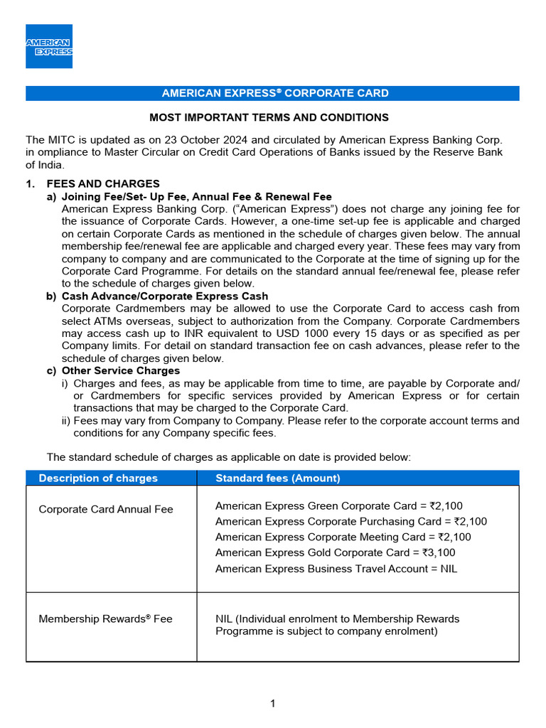 American Express Corporate Card Fees | PDF | Credit Card | Cheque