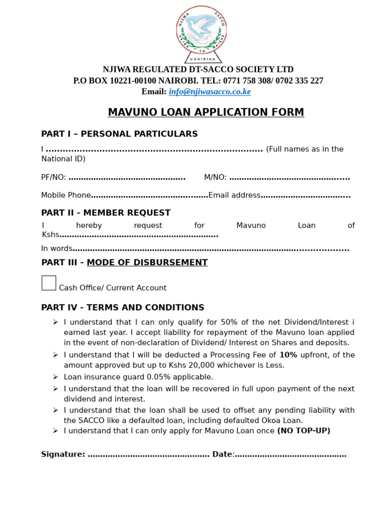 Mavuno Loan Application Form | PDF