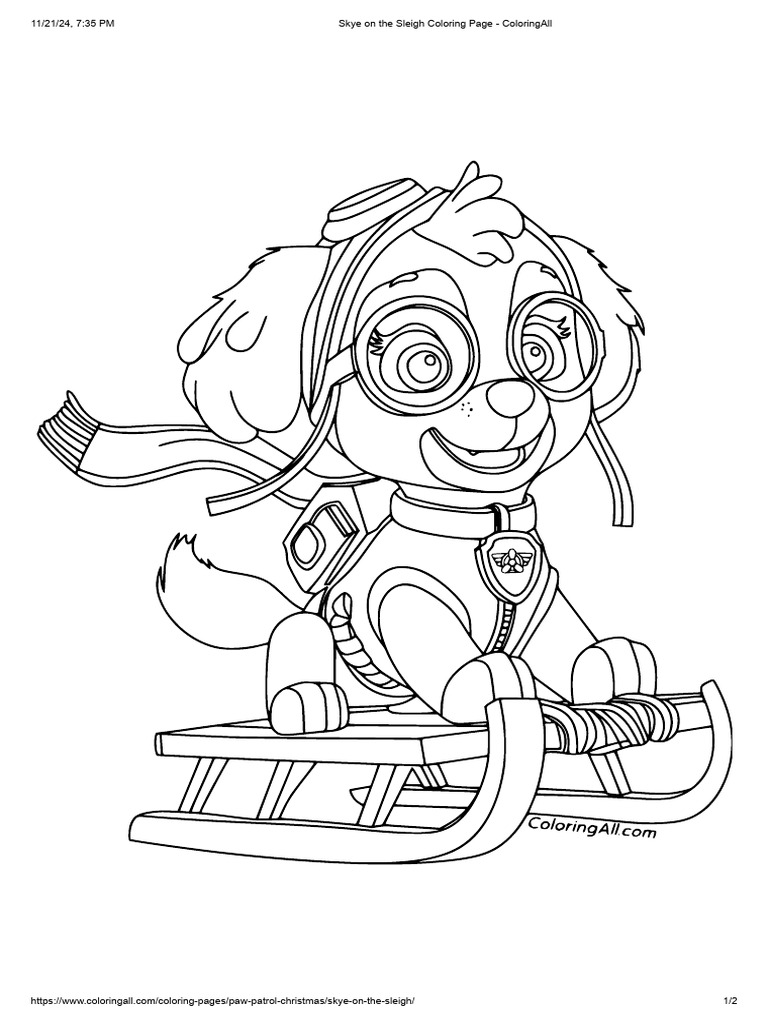 Skye On The Sleigh Coloring Page - ColoringAll | PDF