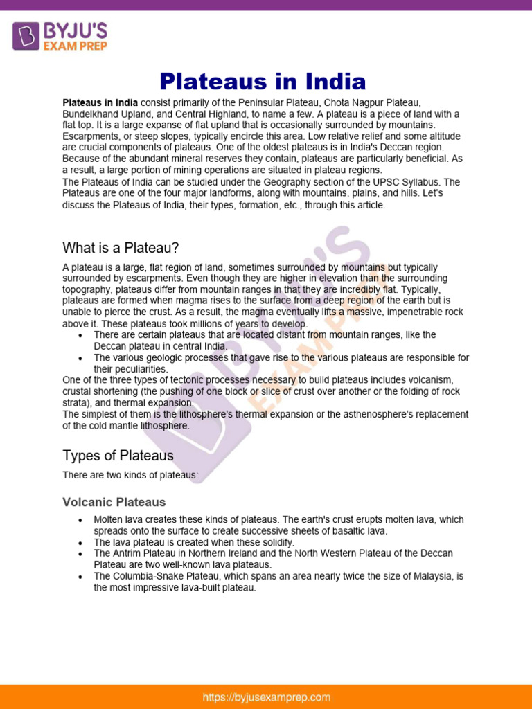 Plateaus in India Upsc Notes 81 | PDF