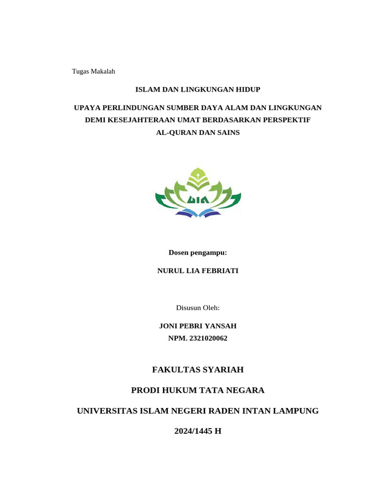 Makalah - Islam Dan Lingkungan Hidup - Joni Pebri Yansayh. | PDF