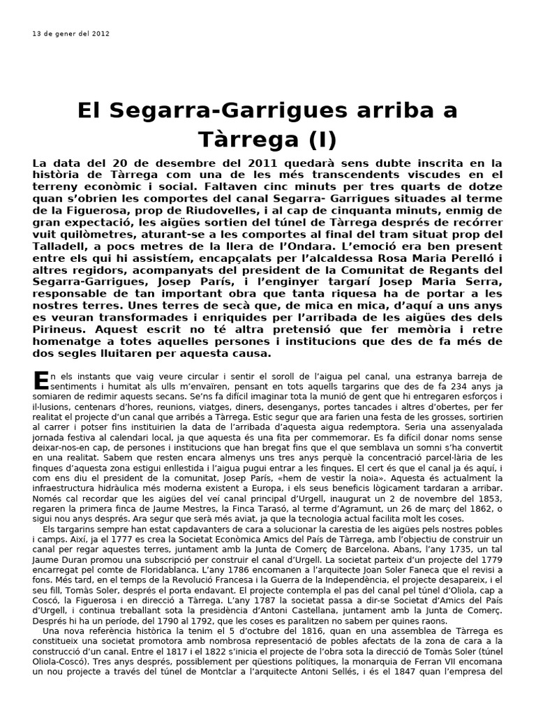 1.-13 de Gener de 2012 - El Segarra-Garrigues Arriba A Tàrrega (1 ...